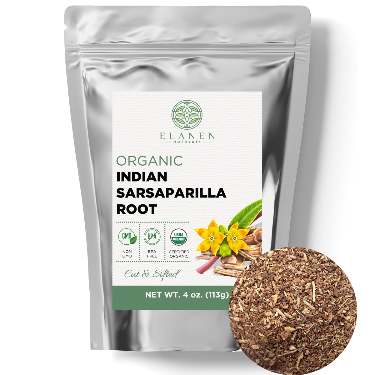 Indian Sarsaparilla Root, USDA Certified Organic, Cut & Sifted – Elanen ...